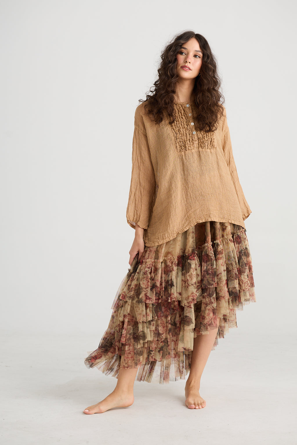 Florian Linen Gauze top. Burnt Sugar – Miss Rose Sister Violet