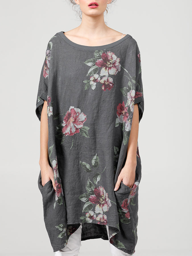 Floral Rosabella Top - Long Pure Linen Floral Top – Miss Rose Sister Violet
