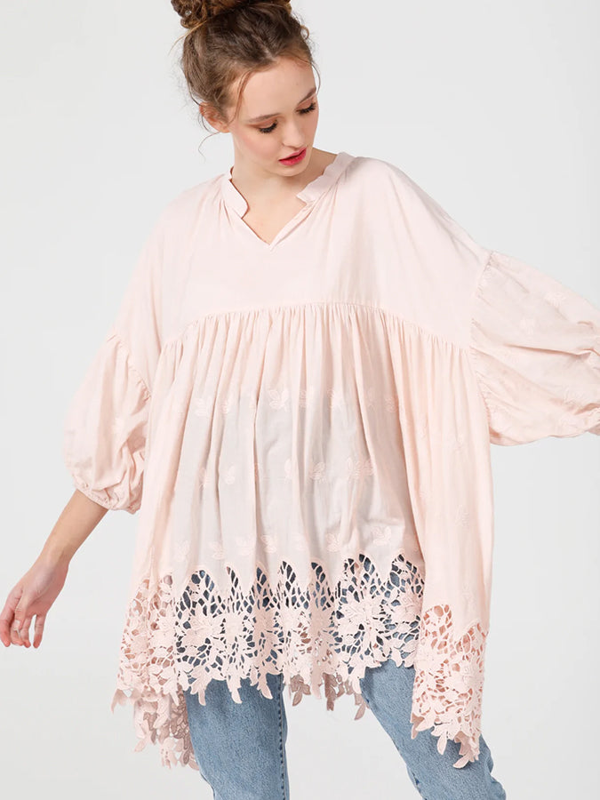 French Smock, Cotton & Lace, Pale Pink – Miss Rose Sister Violet